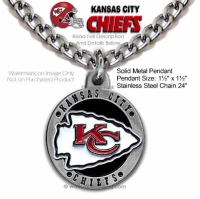 LARGE KANSAS CITY CHIEFS NECKLACE Stainless Steel Chain NFL Football ...