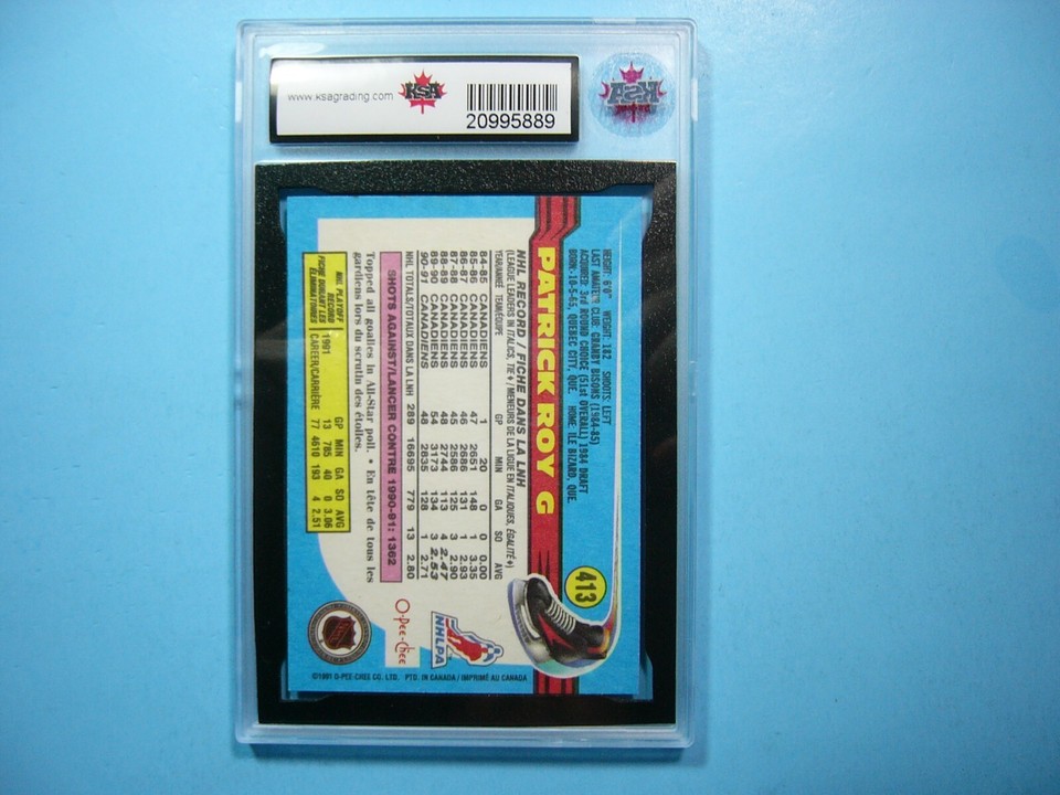 1991/92 O-PEE-CHEE NHL HOCKEY CARD #413 PATRICK ROY AS KSA 8.5 NM/MINT+ ...