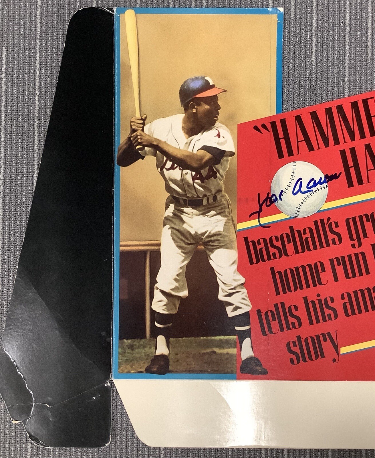 Hank Aaron Signed Cutout Hammerin Hank Book Ad Display Braves Auto HOF ...