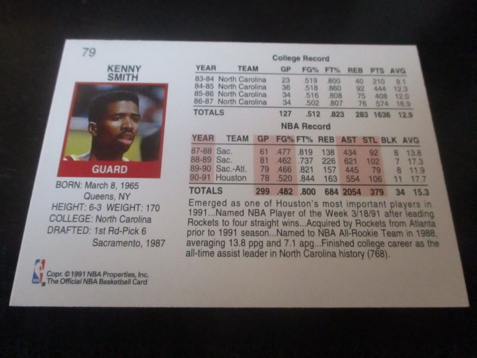 KENNY THE JET SMITH (houston rockets - guard) 1991/92 hoops card #79 ...