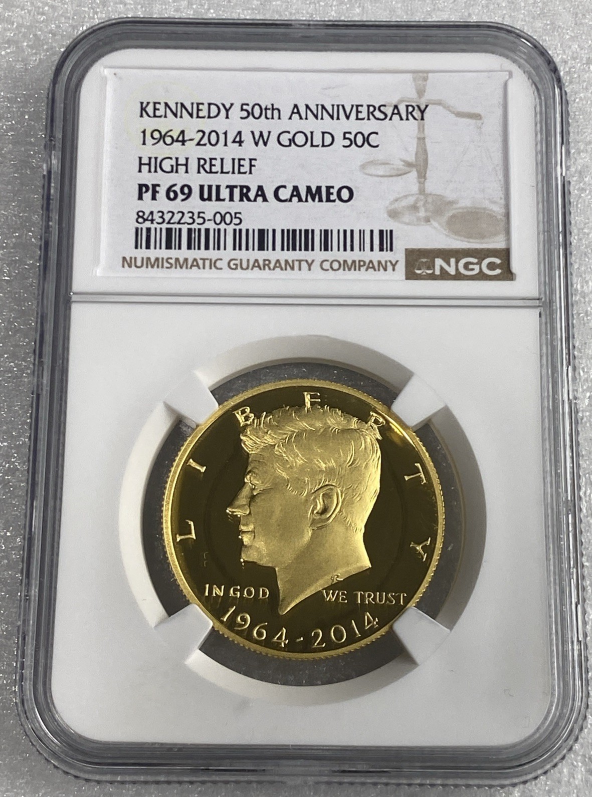 KENNEDY 50th Anniversary 1964-2014W Gold 50C High Relief BU 3/4 oz ...