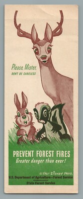 1944 BAMBI BOOKMARK WALT DISNEY PROD PREVENT FOREST FIRES SERVICE US ...