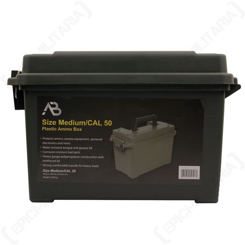 US Army Olive OD 50 Cal Plastic Ammo Box Lightweight Sturdy Grip Handle ...