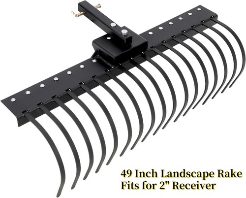 49 Inch Landscape Rake Fits 2" Receiver for Tractor/ATV/UTV, Rock Rake ...