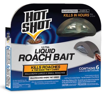Hot Shot 6 ULTRA LIQUID ROACH BAIT STATIONS KILLS LARGE & SMALL ROACHES ...