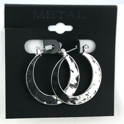 Kohl's Metal Earrings Silver-tone Hammered Flat Hoops | eBay