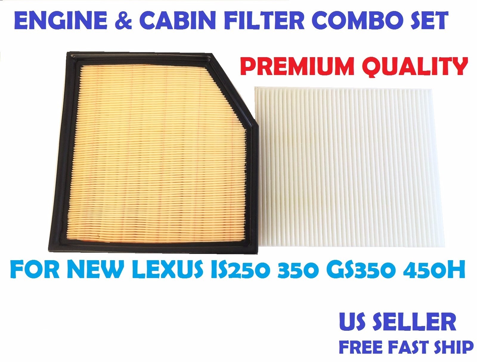 PREMIUM AIR FILTER & CABIN AIR FILTER COMBO FOR LEXUS IS250 IS350 GS350 ...
