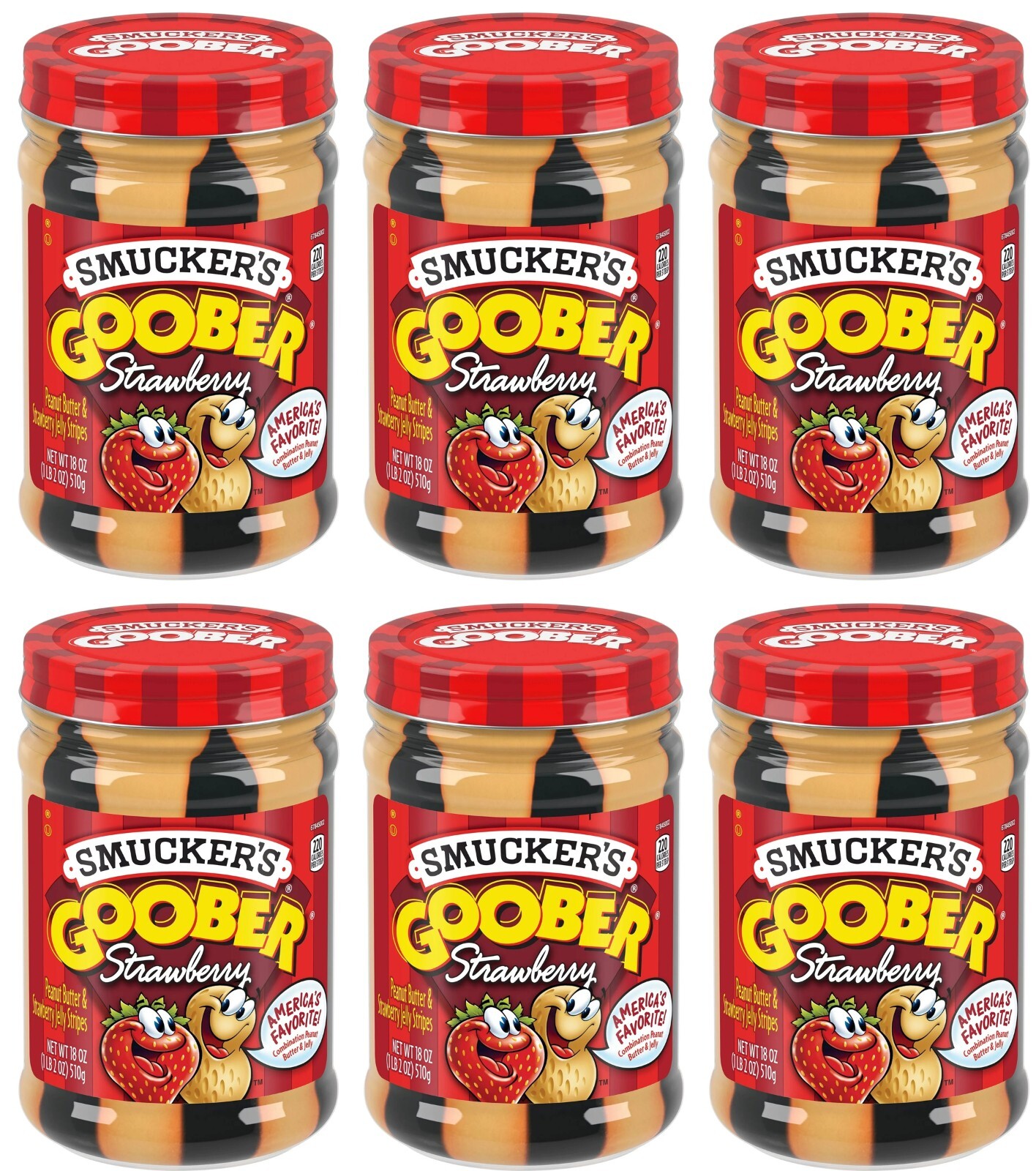 6 Jars Goober Peanut Butter and Jelly Strawberry Stripes Ready to eat ...