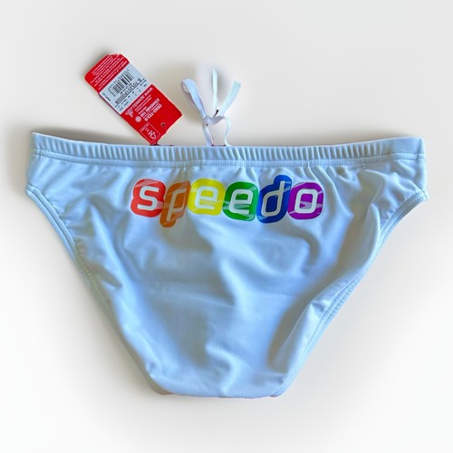 Men’s Speedo Swimwear Briefs PRIDE Size 12 32” White Rainbow Logo Beach ...