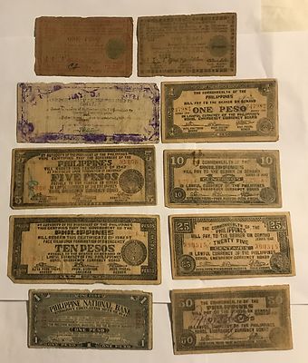 10 DIFFERENT GUERILLA WAR NOTES - AUTHENTIC VINTAGE PHILIPPINE PAPER ...