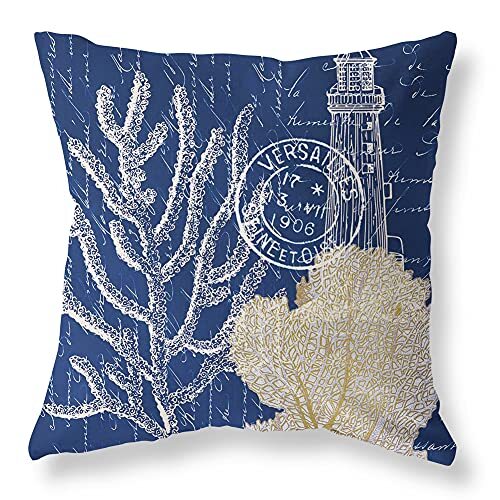 Navy Blue Nautical Throw Pillow Covers 18x18 Set Of 4 White Coastal ...