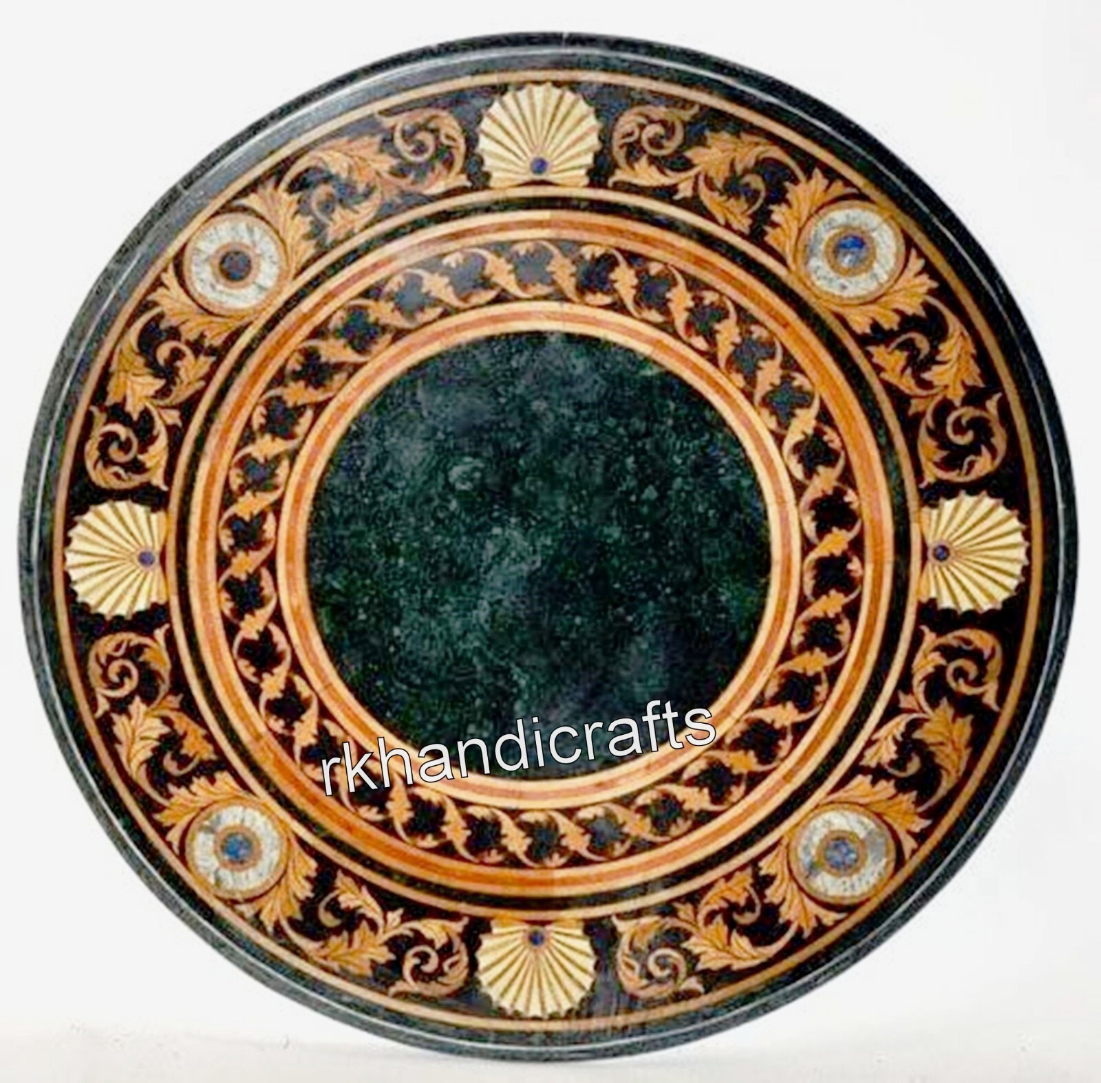 Green Round Marble Coffee Table Top Unique Pattern Inlay Work Patio ...