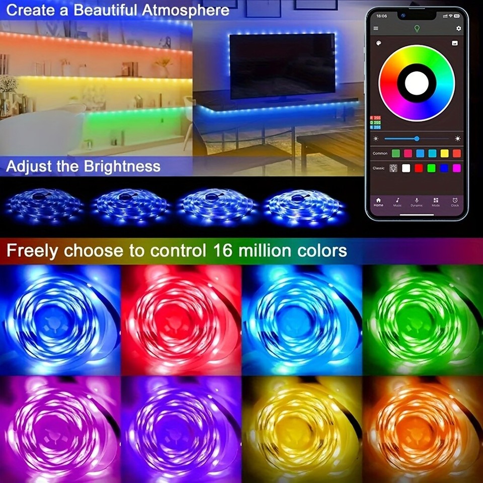 100 Ft LED Strip Lights, Smart Light with App Remote Control, RGB LED ...