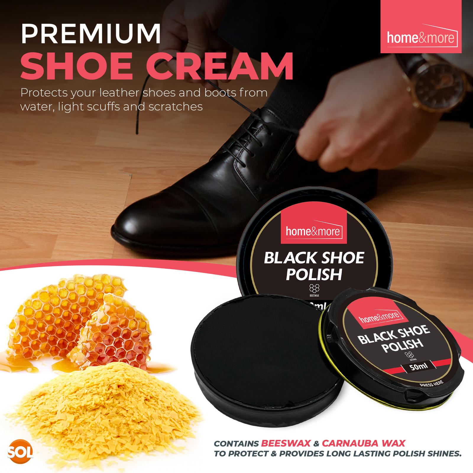 3pk Wax Shoe Polish Black x 50ml Traditional Leather Boot Shine Cleaner ...
