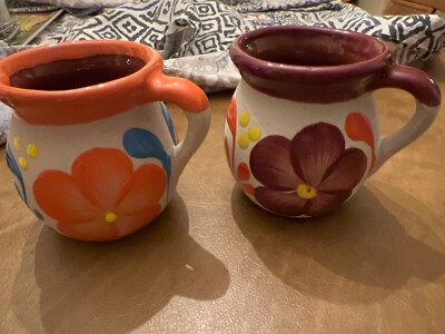 2 Coffee Mugs Mexican Clay Jarrito De Barro Artisan Pottery Folk Art ...