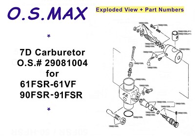 OS MAX 61-91FSR 7D Carburetor #29081104 INFO SHEET Exploded View ...