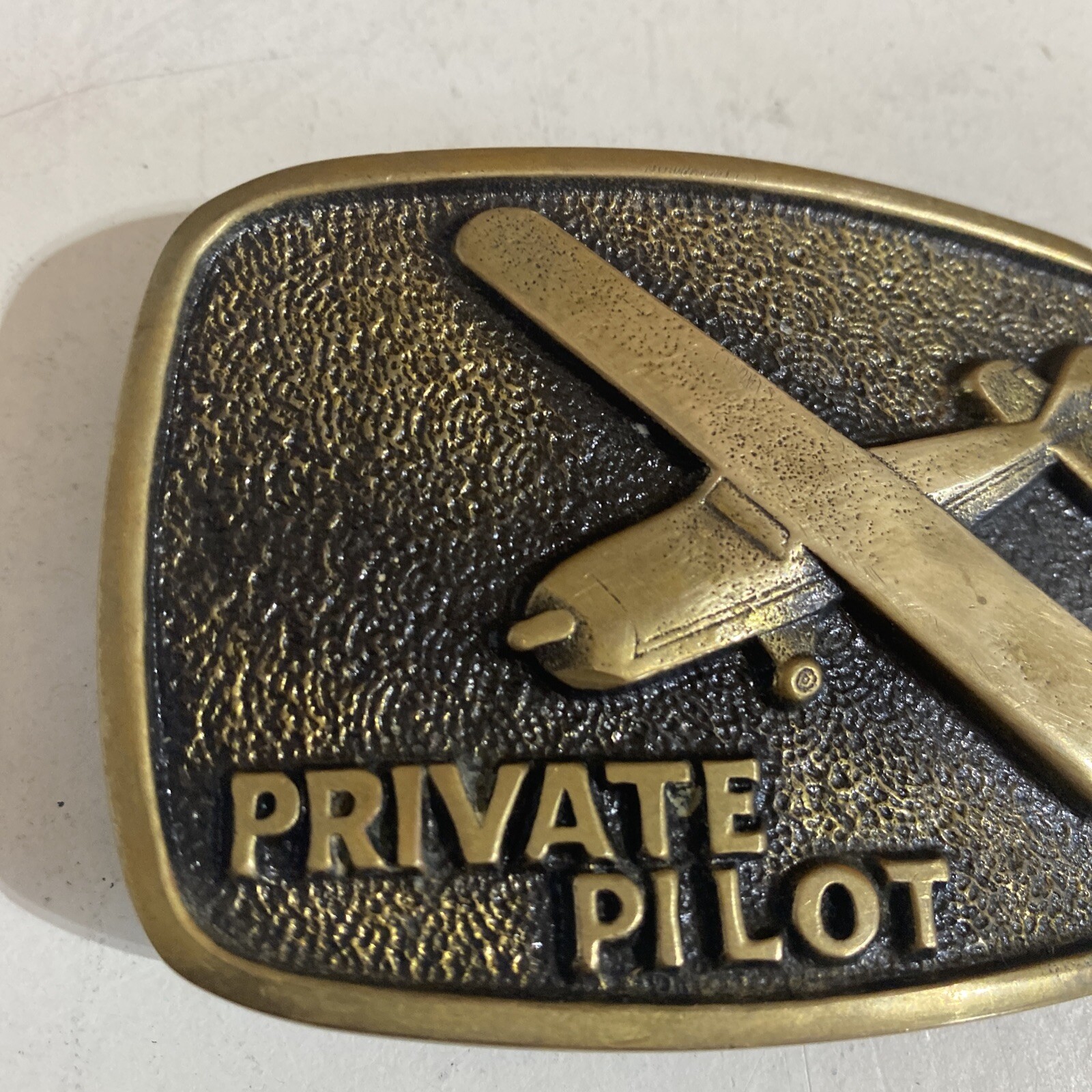 Vintage Solid Brass " Private Pilot " Belt Buckle - Gem