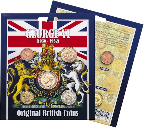 George VI Coin Collection Pack, shilling, 3d, 1d, 1/2d with information ...