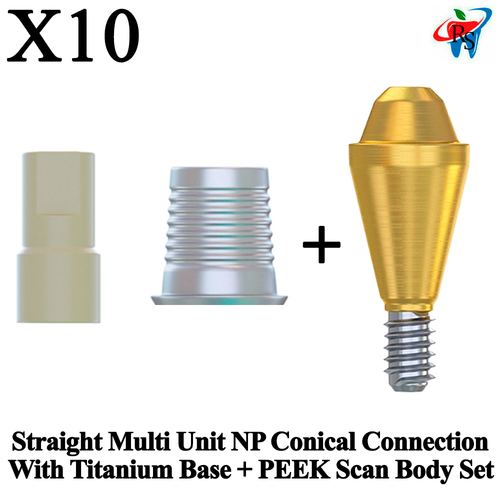 10x Set Dental Straight Multi Unit 1.6 NP Conical 2.25 PEEK Scan Body ...