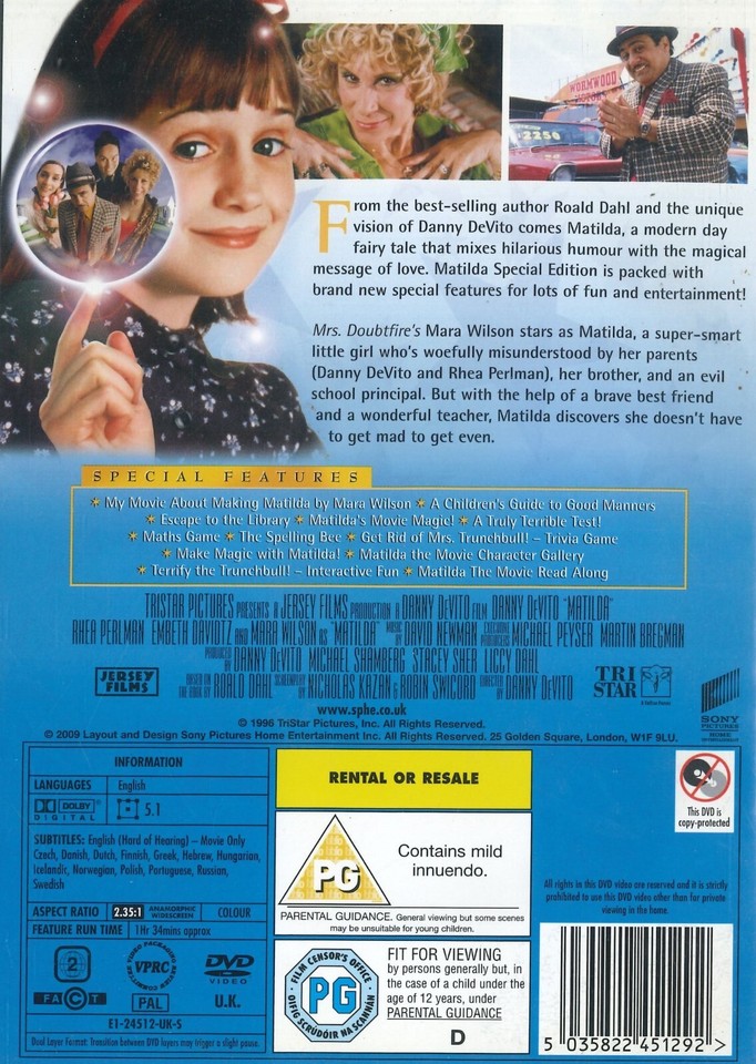 Matilda (1996) Spezialausgabe DVD, Danny DeVito, Rhea Perlman, Mara ...
