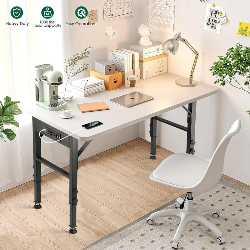 Height Adjustable Work Table Legs Metal Sturdy W/ Power Outlets USB ...