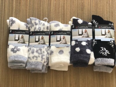 CUDDL DUDS 2 pairs WOMENS LOUNGE CREW SOCKS SOFT COZY Fits 4-10 cuddle ...