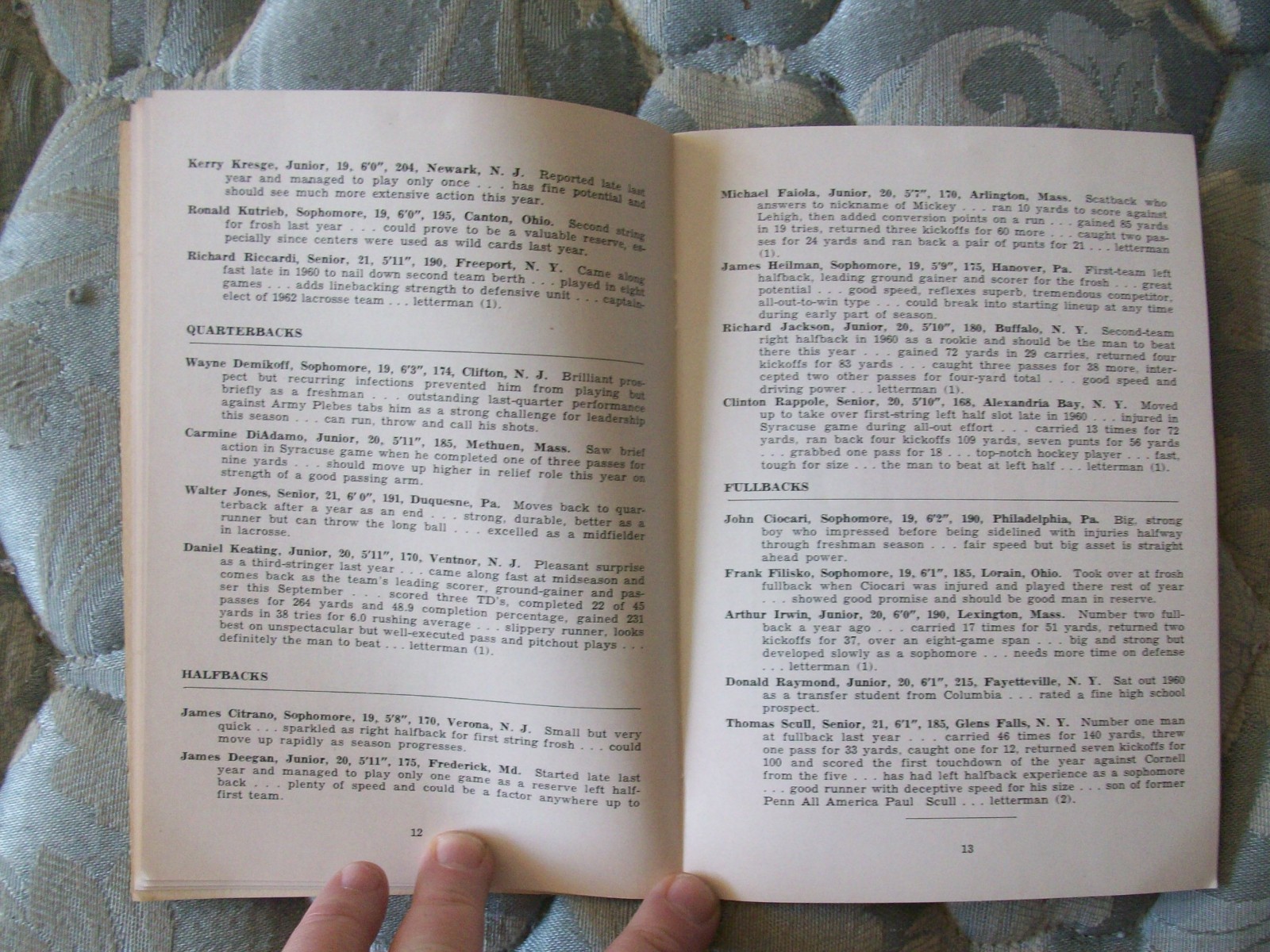 1961 COLGATE RED RAIDERS FOOTBALL MEDIA GUIDE Yearbook Press Book ...