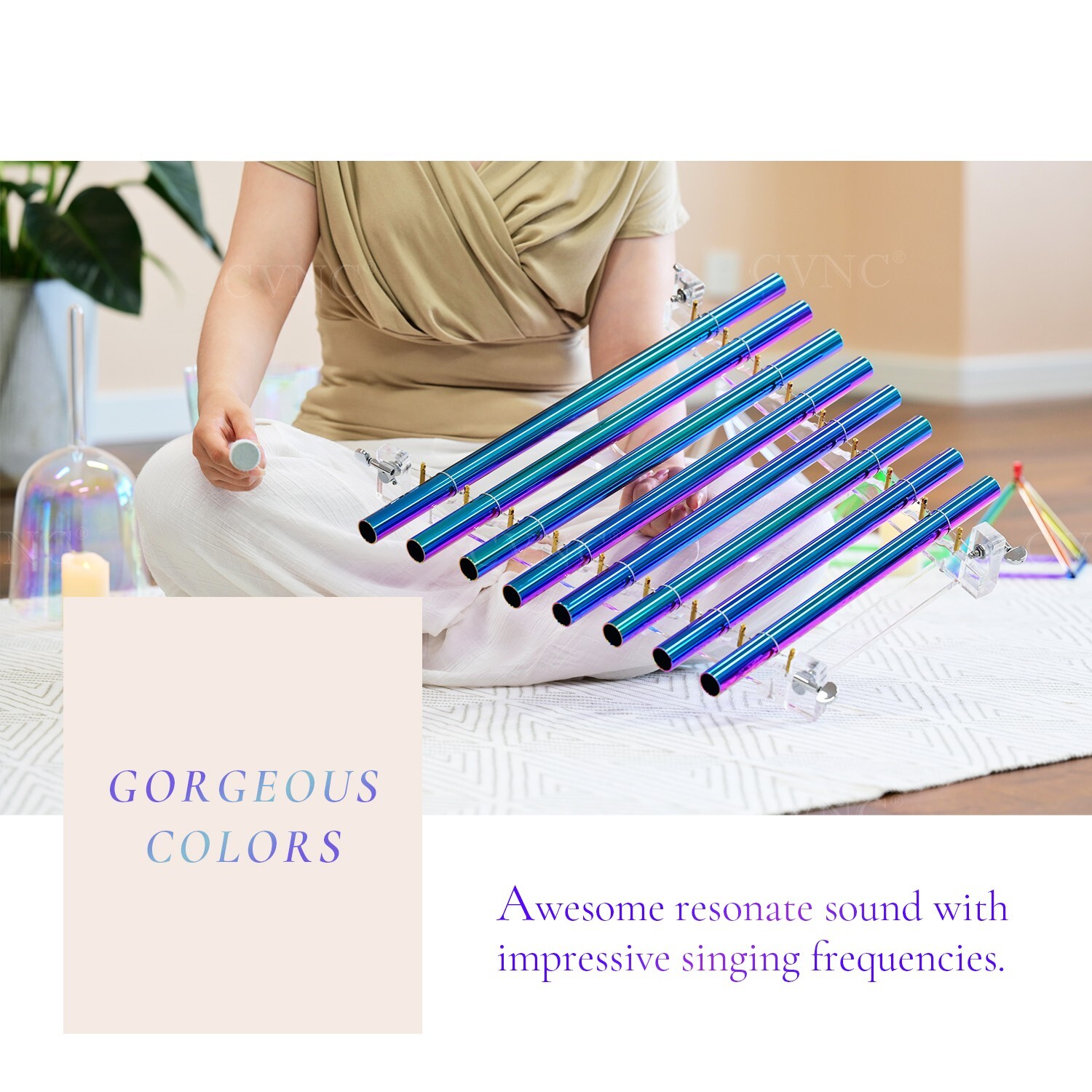 CVNC 432HZ 8 Tubes Aurora Realm Multiple Colored Crystal Singing Harp ...