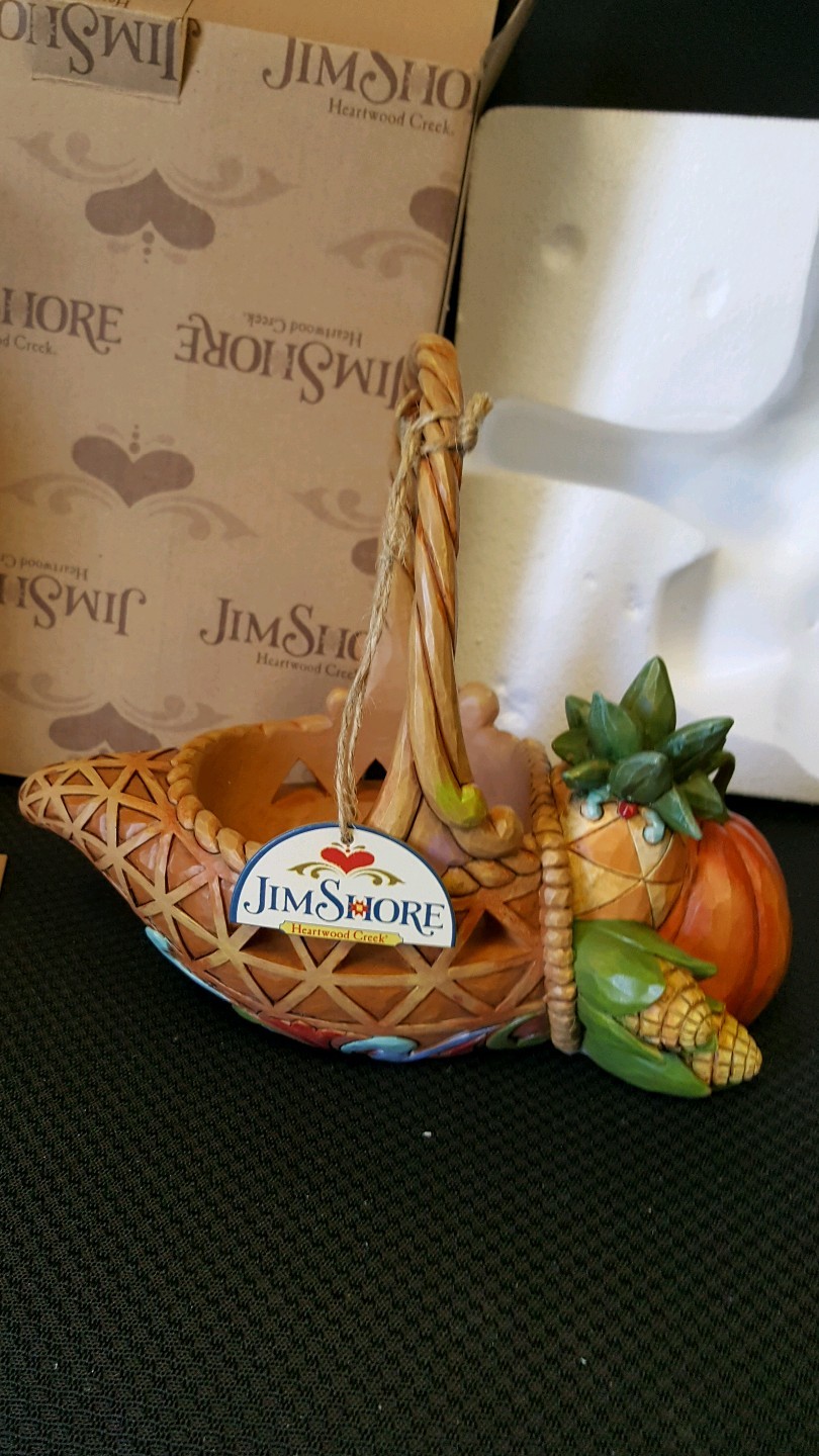 Jim Shore Autumn Cornucopia Bounty of Blessings w/4 Miniature Figurines ...
