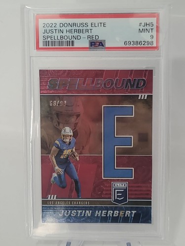 2022 Donruss Elite Justin Herbert Red Spellbound "E" #SB-JH5 #d68/99 ...