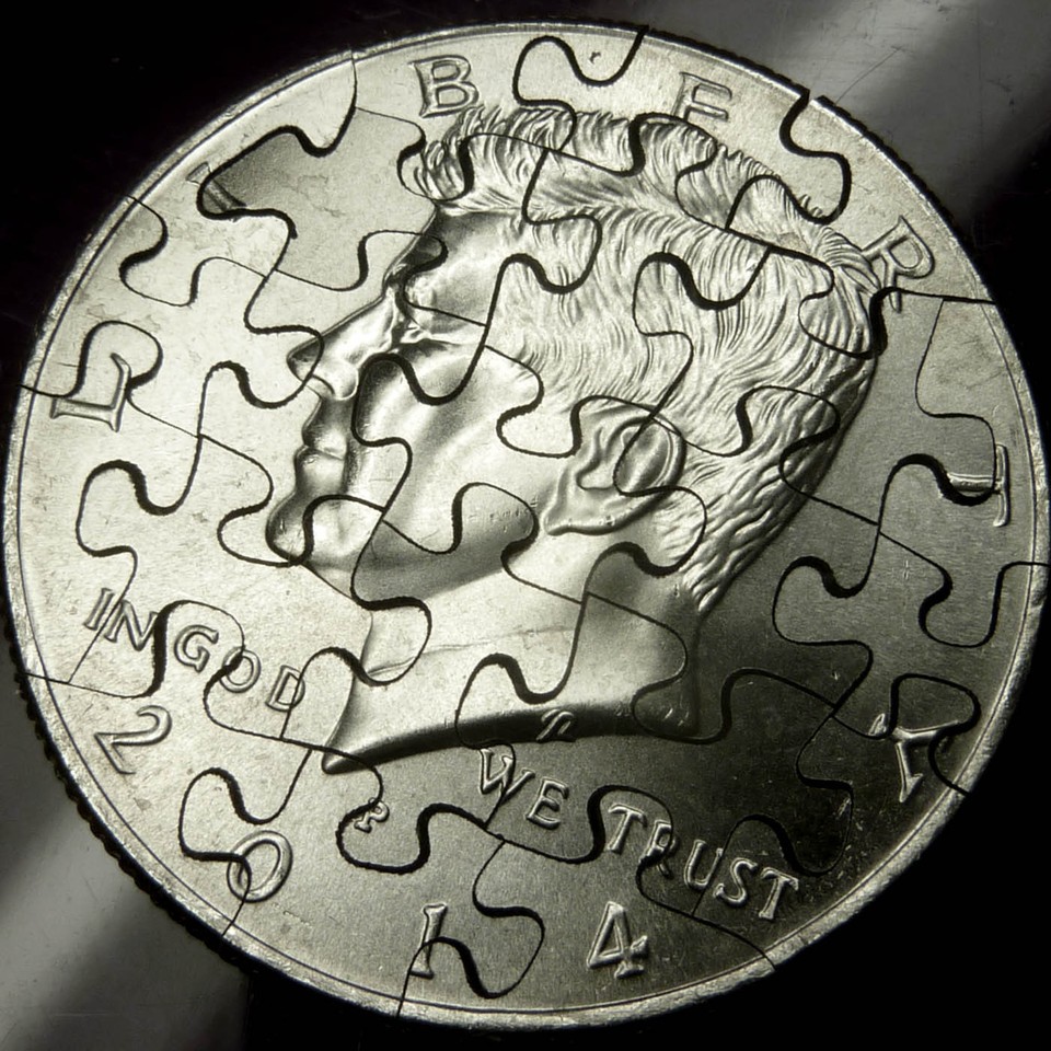 WORLD'S FINEST Jigsaw Puzzle Coins - US Dollar Half Quarter Dime Nickel ...