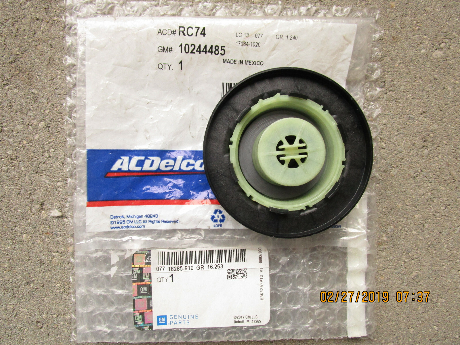 GM 10244485 ACDELCO RC-74 RC74 RADIATOR ENGINE COOLANT FLUID TANK CAP ...