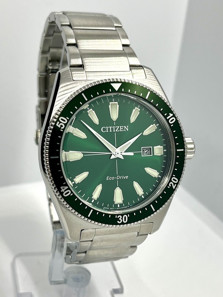 Citizen Mens Eco-Drive Brycen Green Dial Stainless Steel Silver Watch ...