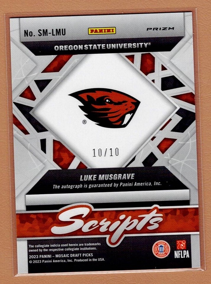 Luke Musgrave Mosaic Scripts GOLD Rookie Auto 10/10 Oregon St Packers ...
