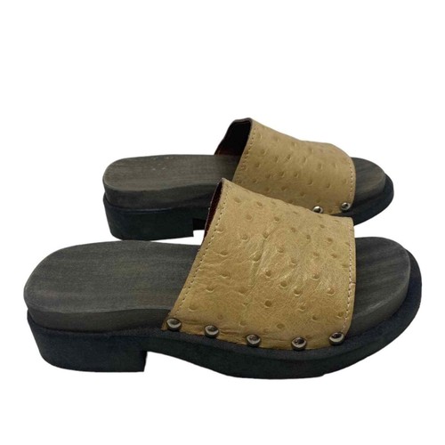 Artisan crafted ostrich embossed leather clog sandals made in Italy SZ ...