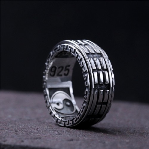 1PC Pure S925 Sterling Silver Band Men Women Unique Tai Chi Gossip Ring ...
