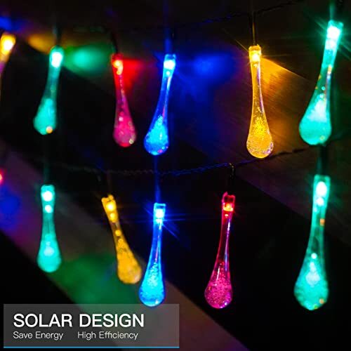 19Ft 30LED Solar Water Drop String Lights Waterproof Teardrop Fairy ...