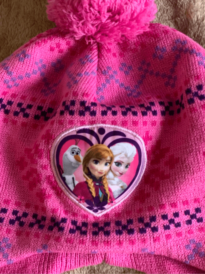 Disney Youth OS Pink Frozen Elsa and Anna knit winter hat Pom Pom and Tassels em | eBay