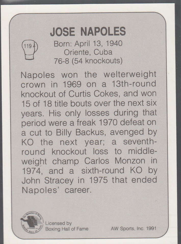 JOSE NAPOLES 1991 All World Boxing #119 Welterweight Champion Mint | eBay
