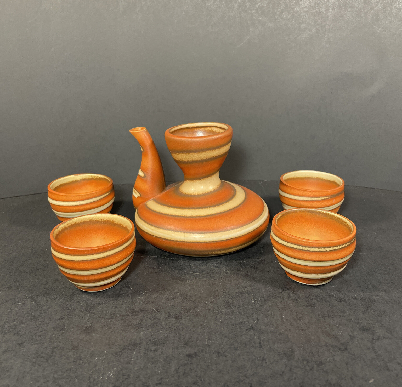 5 Piece Ceramic Sake Tea Set 8 Ounce Wine Pot Pitcher & 4 Cups Swirled ...