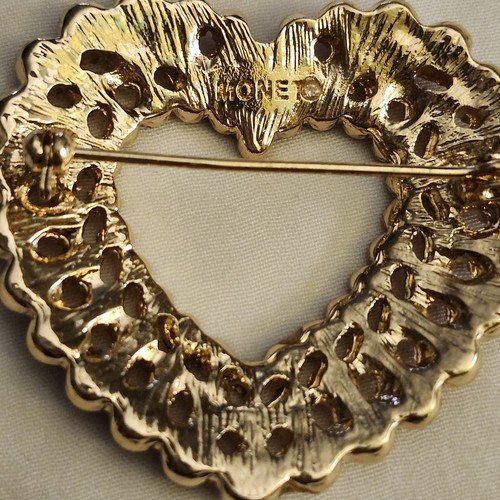 Vintage Monet Red Rhinestone Heart Pin Gold Tone 1.75” | eBay