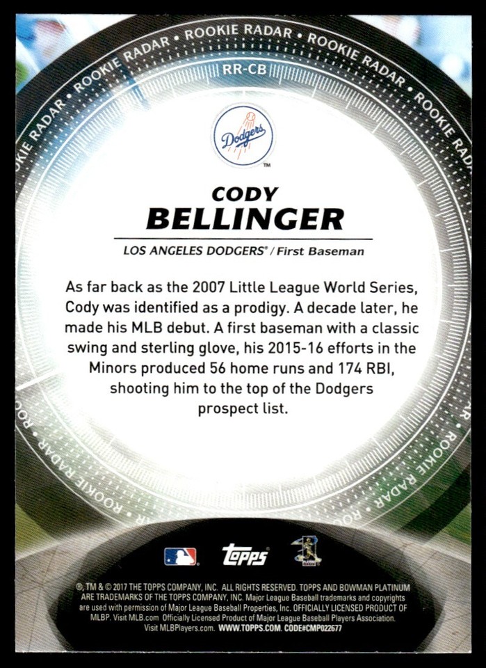 2017 Bowman Platinum Rookie Radar Cody Bellinger Rookie Los Angeles ...