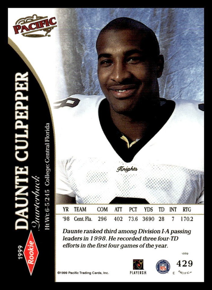 Daunte Culpepper 1999 Pacific #429 UCF Knights RC Football Card | eBay
