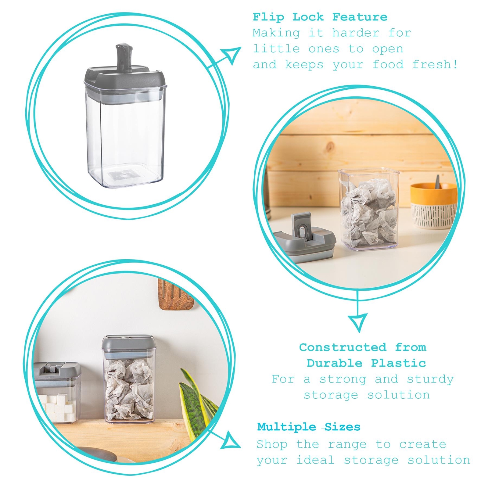 Flip Lock Plastic Food Storage Container Kitchen Pantry Food Canister ...