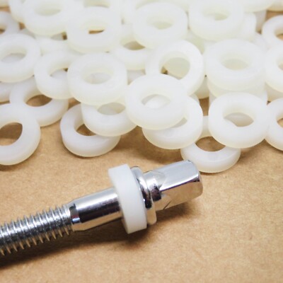 100 NEW White THICK NYLON DRUM TENSION ROD WASHERS For Tom, Snare ...