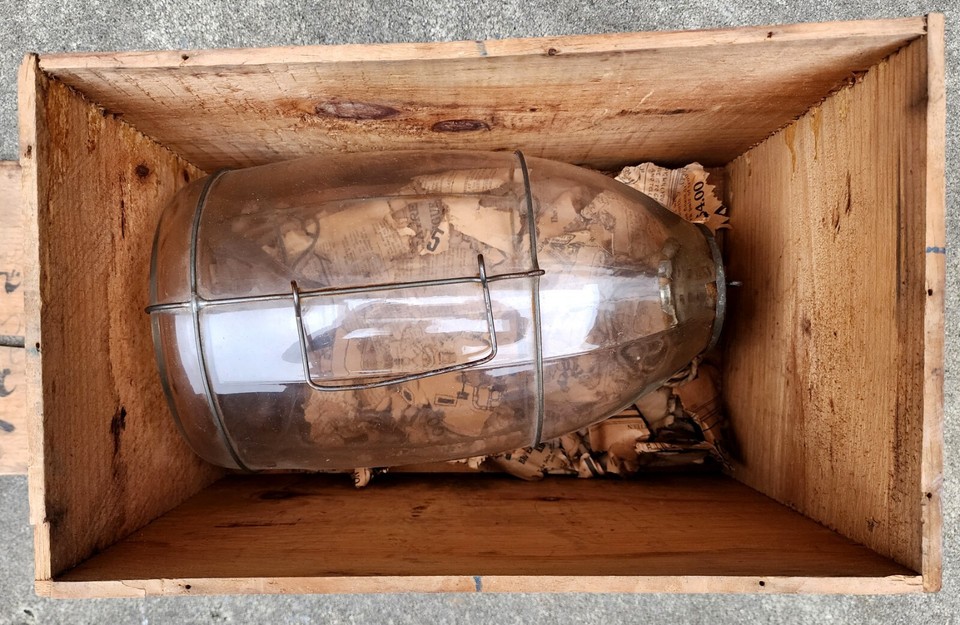 Rare find! Antique Primitive Glass Minnow Trap with Original Wooden ...