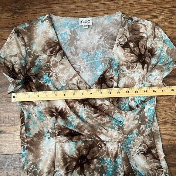 Cleo Y2K Floral Wrap Top Brown Blue Abstract Print V-Neck Stretch ...