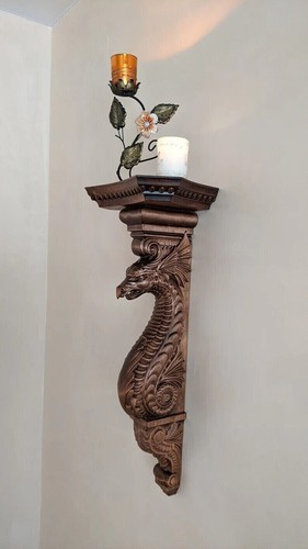 Dragon Styled Wall Shelf Carved Wooden Dragon Corbel Unique Wall ...