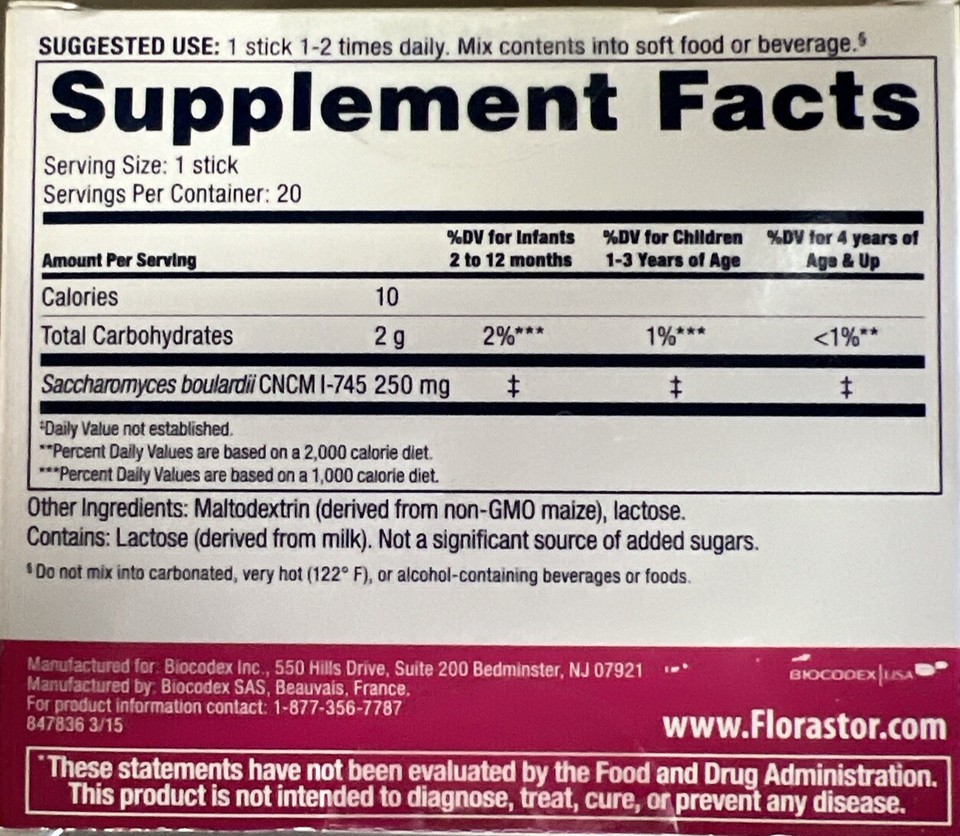 (2)Florastor Kids Daily Probiotic Supplement Powder 20 Unflavored ...
