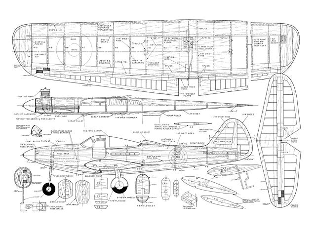 Bell P-39 Airacobra C/L 51" Wingspan RC Model Airplane Printed Plan ...